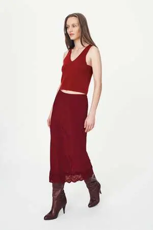 ROWIE Marina Silk Midi Skirt - Wine Red