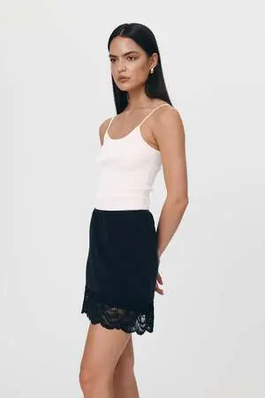 ROWIE Marina Silk Mini Skirt With Lace Hem - Noir