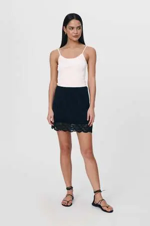 ROWIE Marina Silk Mini Skirt With Lace Hem - Noir