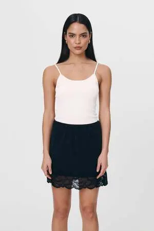 ROWIE Marina Silk Mini Skirt With Lace Hem - Noir