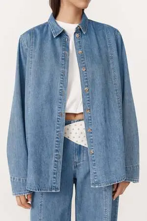 ROWIE Dante Denim Long Sleeve Shirt - Blue Denim