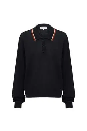 ROWIE Uma Linen Knit Polo Top - Noir