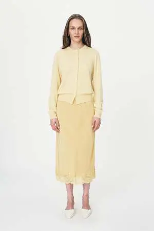 ROWIE Marina Silk Midi Skirt With Lace Hem