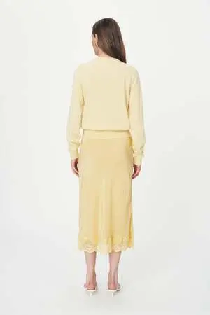 ROWIE Marina Silk Midi Skirt With Lace Hem