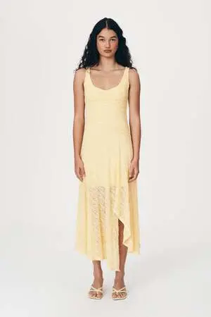 ROWIE Lorna Lace Midi Dress - Lemon