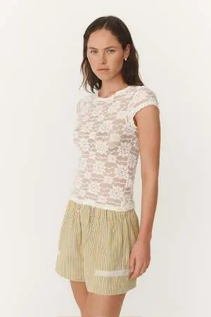 ROWIE Galo Sunflower Lace Tee - Creme