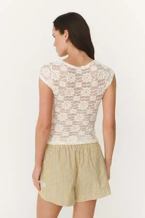 ROWIE Galo Sunflower Lace Tee - Creme