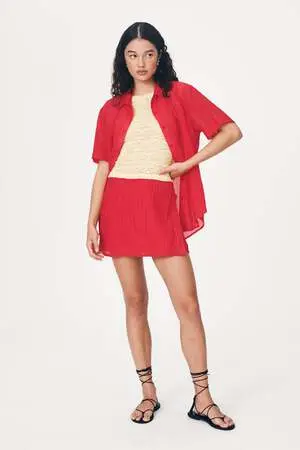 ROWIE Jole Silk Mini Wrap Skirt - True Red
