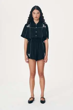 ROWIE Aries Linen Embroidered Shorts