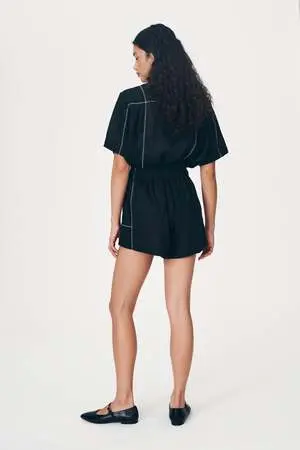 ROWIE Aries Linen Embroidered Shorts - Noir