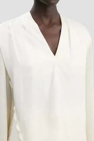Victoria Beckham Long Sleeve V-neck Crepe De Chine Top - Ivory