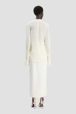Victoria Beckham Long Sleeve V-neck Crepe De Chine Top - Ivory