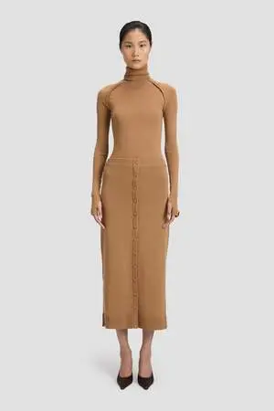 Victoria Beckham Button Midi Skirt - Camel