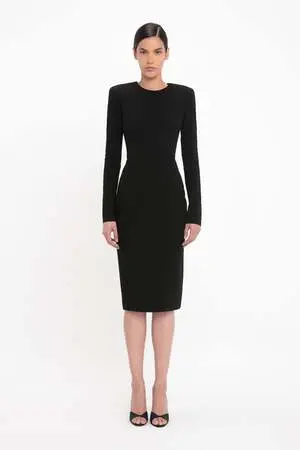 Victoria Beckham Long Sleeve Fitted T-shirt Dress - Black
