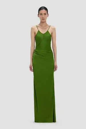Victoria Beckham Draped Cami Floor-length Gown - Algae