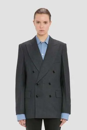 Victoria Beckham Wool Double Breasted Tailored Jacket - Grey Melange