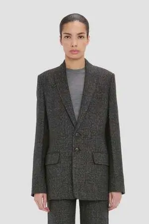 Victoria Beckham Wool Double Breasted Tailored Jacket - Grey Melange
