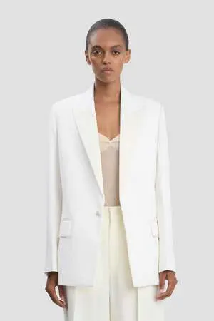 Victoria Beckham Victoria Beckham Blue-Grey Check Wool Double Breasted Tailored Jacket Ivory