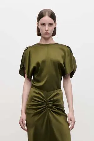 Victoria Beckham Victoria Beckham Bela Top In Ore Crepe Back Satin Green