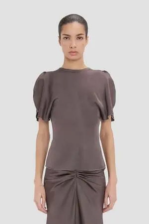 Victoria Beckham Victoria Beckham Bela Top In Ore Crepe Back Satin Grey