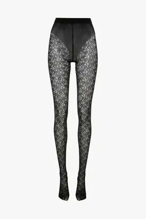 Victoria Beckham Monogram Lace Tights - Black