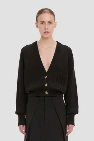 Victoria Beckham Cable Pocket Cardigan - Black