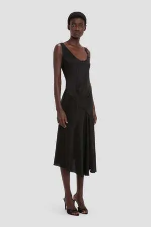 Victoria Beckham Lace Trimmed Crepe Back Satin Dress