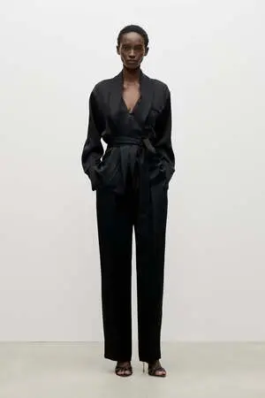 Victoria Beckham Cecilia Wide Leg Trousers Abstract Earth Beige - Black