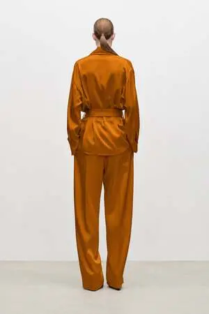 Victoria Beckham Cecilia Wide Leg Trousers Abstract Earth Beige - Bronze