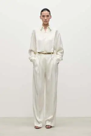 Victoria Beckham Cecilia Wide Leg Trousers Abstract Earth Beige - Ivory