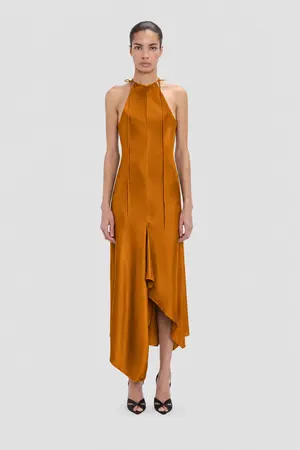 Victoria Beckham VICTORIA BECKHAM Halterneck Midi Dress Bronze