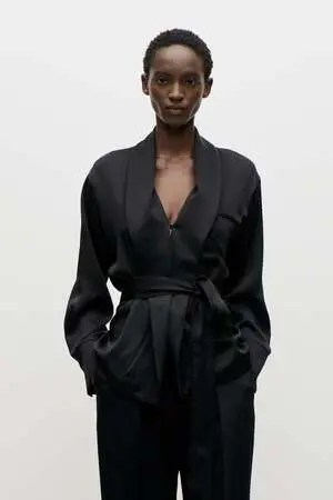Victoria Beckham Alba Printed Silk Wrap Blouse - Black