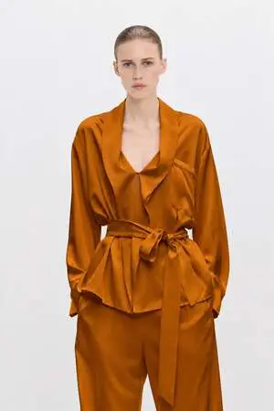 Victoria Beckham Alba Printed Silk Wrap Blouse - Bronze