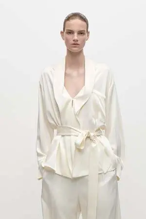 Victoria Beckham Alba Printed Silk Wrap Blouse - Ivory