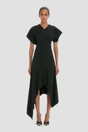 Victoria Beckham Fluid Cady Panelled Dress - Black