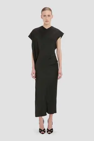 Victoria Beckham Victoria Beckham Midi Dress With Thumb Holes And Asymmetric Hem Black