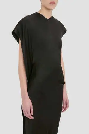 Victoria Beckham Midi Dress With Thumb Holes And Asymmetric Hem - Black
