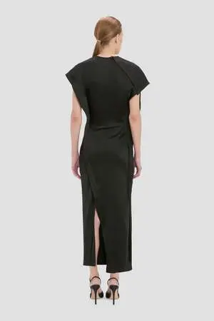 Victoria Beckham Midi Dress With Thumb Holes And Asymmetric Hem - Black