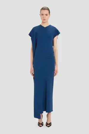 Victoria Beckham Victoria Beckham Midi Dress With Thumb Holes And Asymmetric Hem Blue