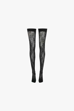 Victoria Beckham Vb Monogram Lace Hold-ups - Black
