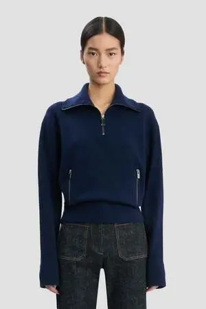 Victoria Beckham Half-zip Milano Jumper - Navy