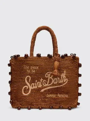 MC2 SAINT BARTH Raffia Tote Bag With Wooden Beads - Brown
