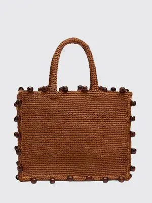 MC2 SAINT BARTH Raffia Tote Bag With Wooden Beads - Brown