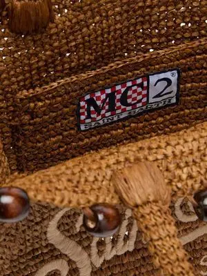 MC2 SAINT BARTH Raffia Tote Bag With Wooden Beads - Brown