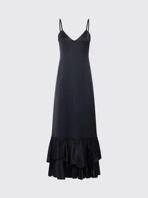 JIL SANDER Long Silk Blend Dress With V-neck And Ruffled Hem - Black