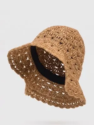 TWINSET Viscose Raffia Crochet Bucket Hat - Brown