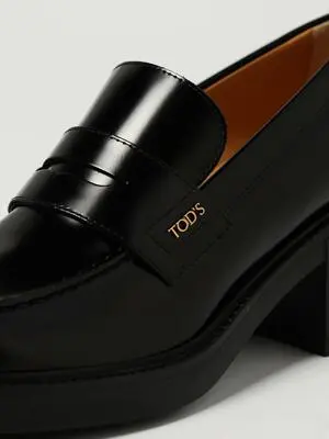 TOD'S Calfskin Penny Loafers With Medium Block Heel - Black