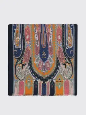 Etro Fringed Paisley Print Cashmere Blend Square Scarf Blue