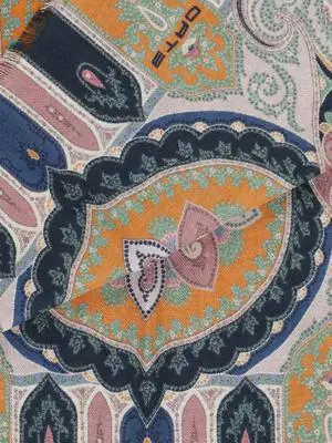 Etro Fringed Paisley Print Cashmere Blend Square Scarf - Blue