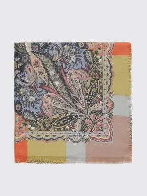 Etro Paisley Print Square Scarf In Silk, Cashmere And Wool - Gnawed Blue